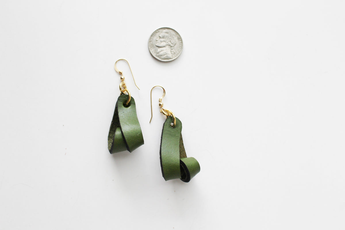 The Carla Small Leather Earrings - Olive Green – Amber Poitier Inc.